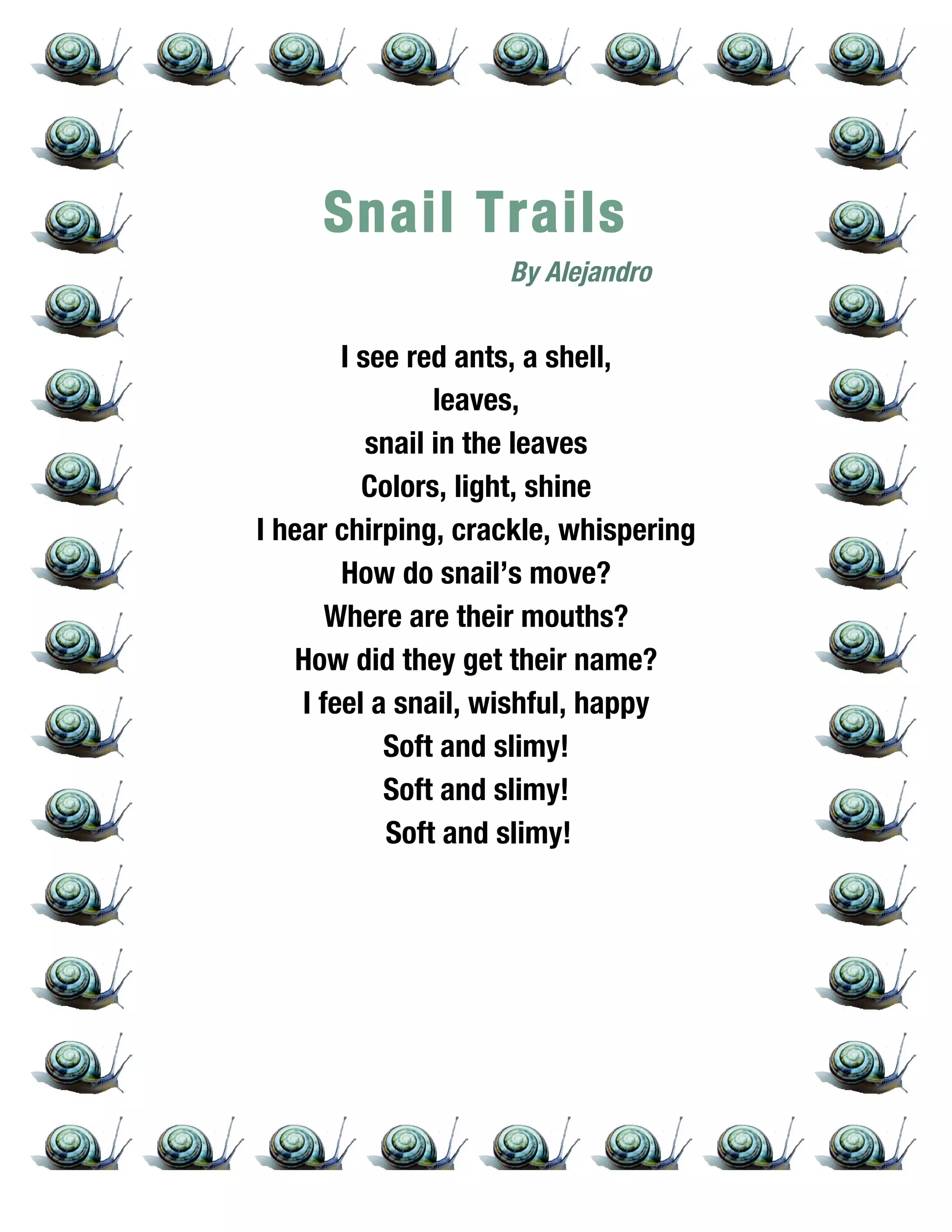 Snail trail poem anthology ripon 2014 3rd grade | PDF