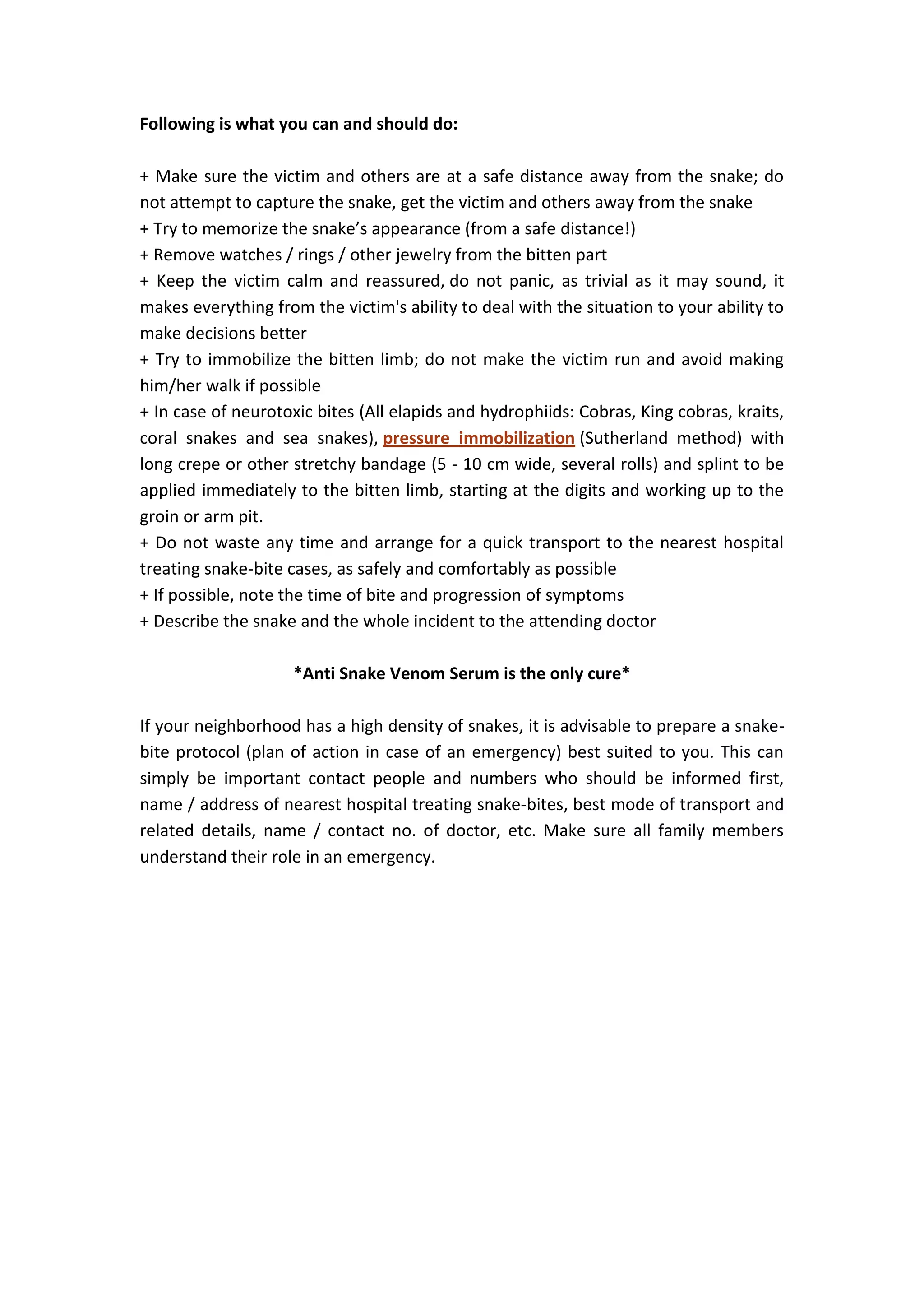Snake bite first aid INDIA | PDF