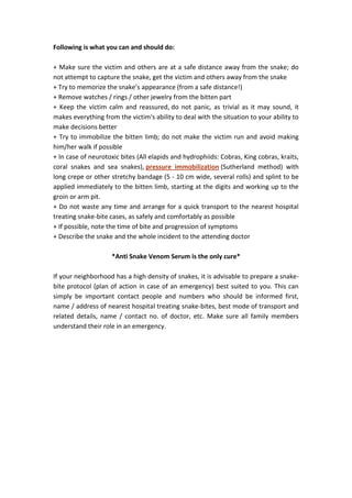 Snake bite first aid INDIA | PDF