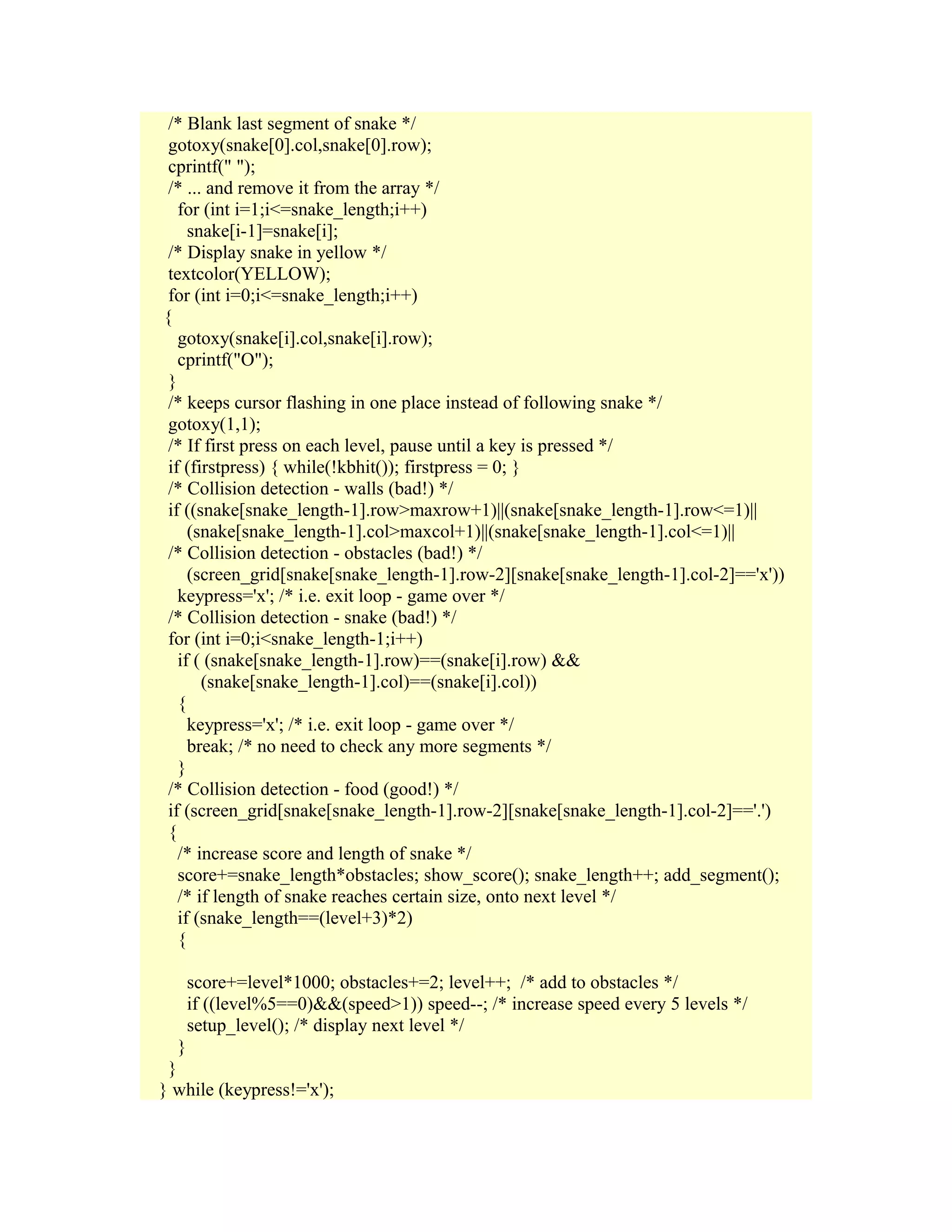 Snake game implementation in c | DOC