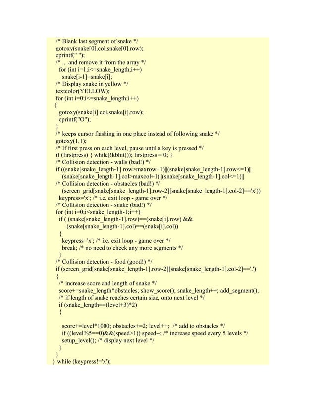 Snake game implementation in c | DOC | Programming Languages | Computing