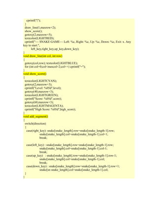 Snake game implementation in c | DOC
