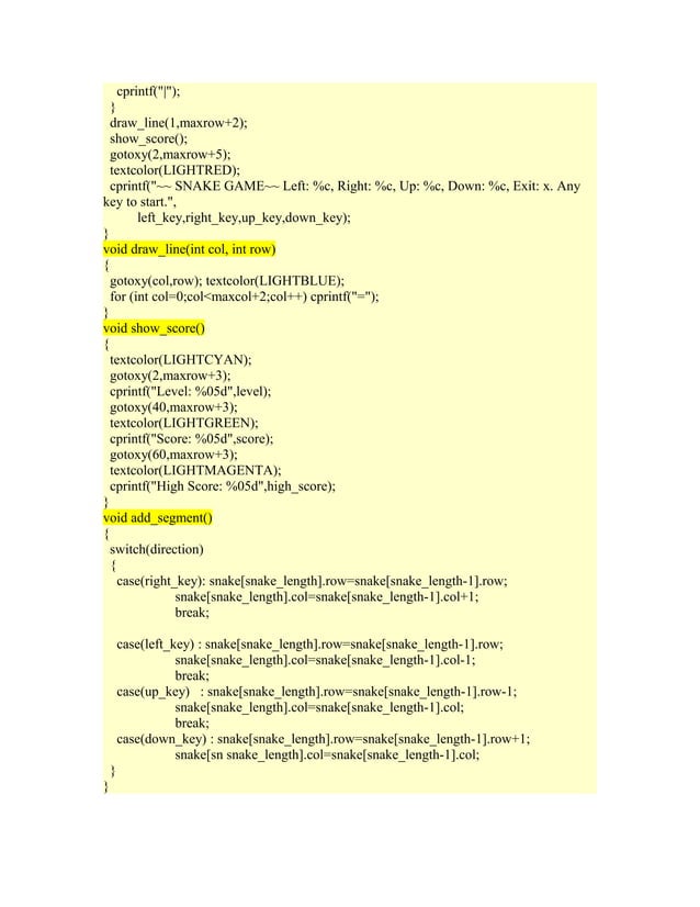 Snake game implementation in c | DOC | Programming Languages | Computing