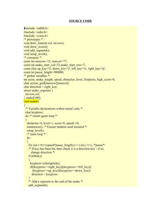Snake game implementation in c | PDF