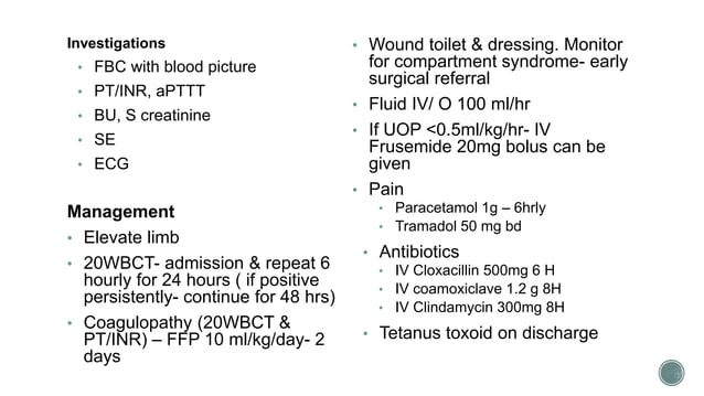 Snake Bite Management.pptx | Blood Disorders | Diseases and Conditions