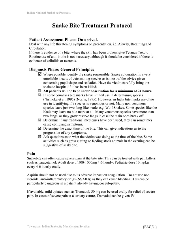 Snakebite protocol india_2007 | PDF | First Aid | Injuries