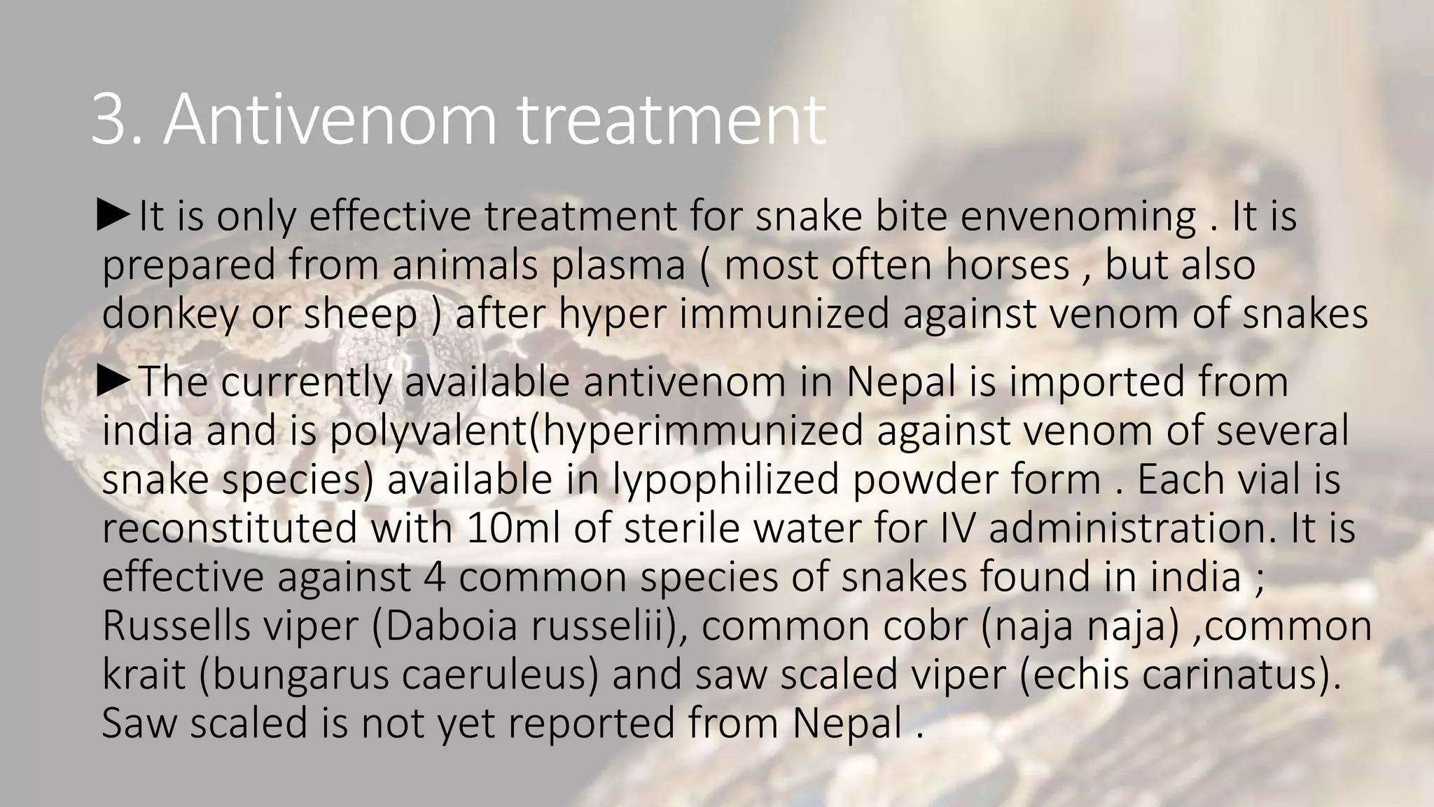Snake bite and its management by first aid and antivenom | PPTX