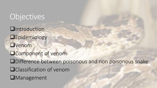 Snake bite and its management by first aid and antivenom | PPTX
