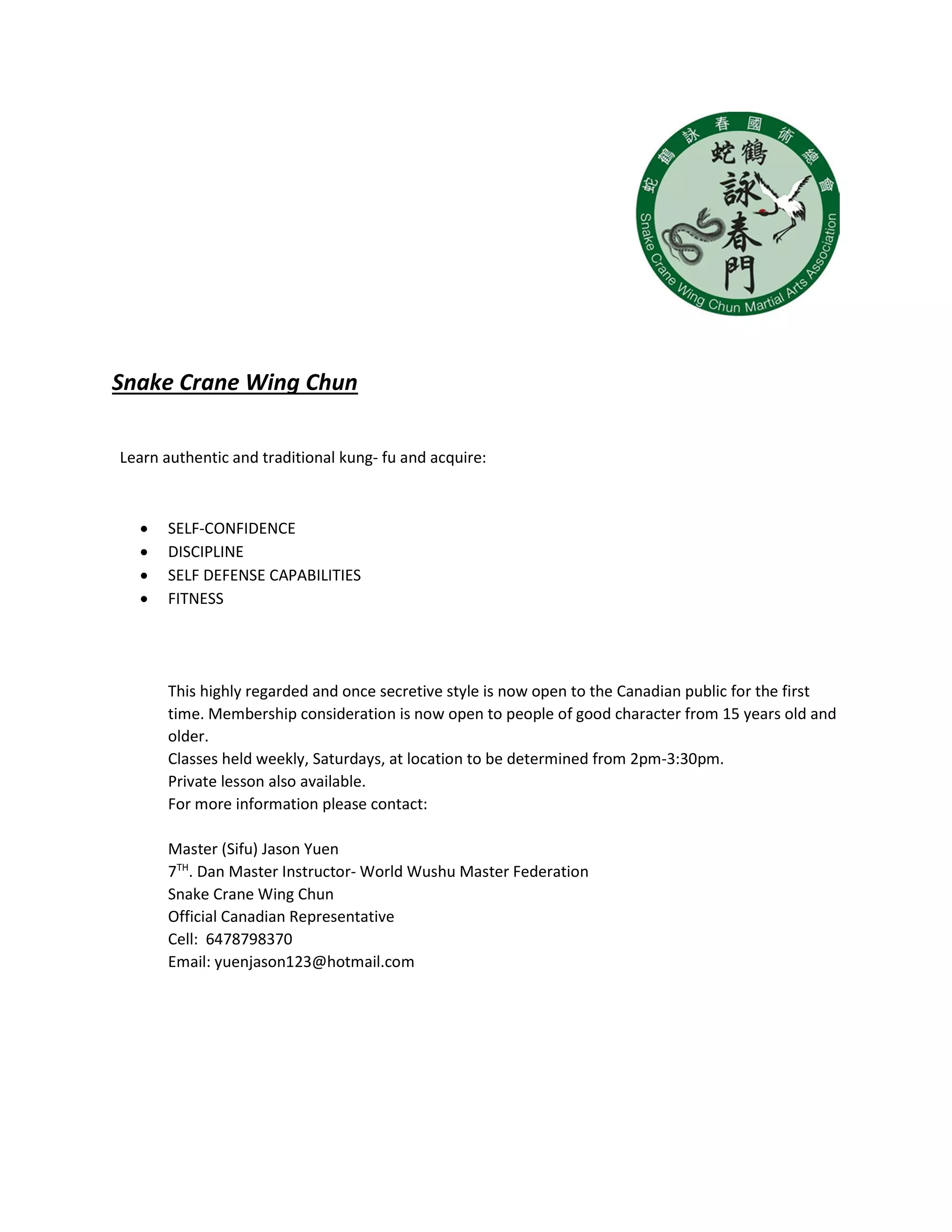 Canada Snake Crane Wing Chun | PDF