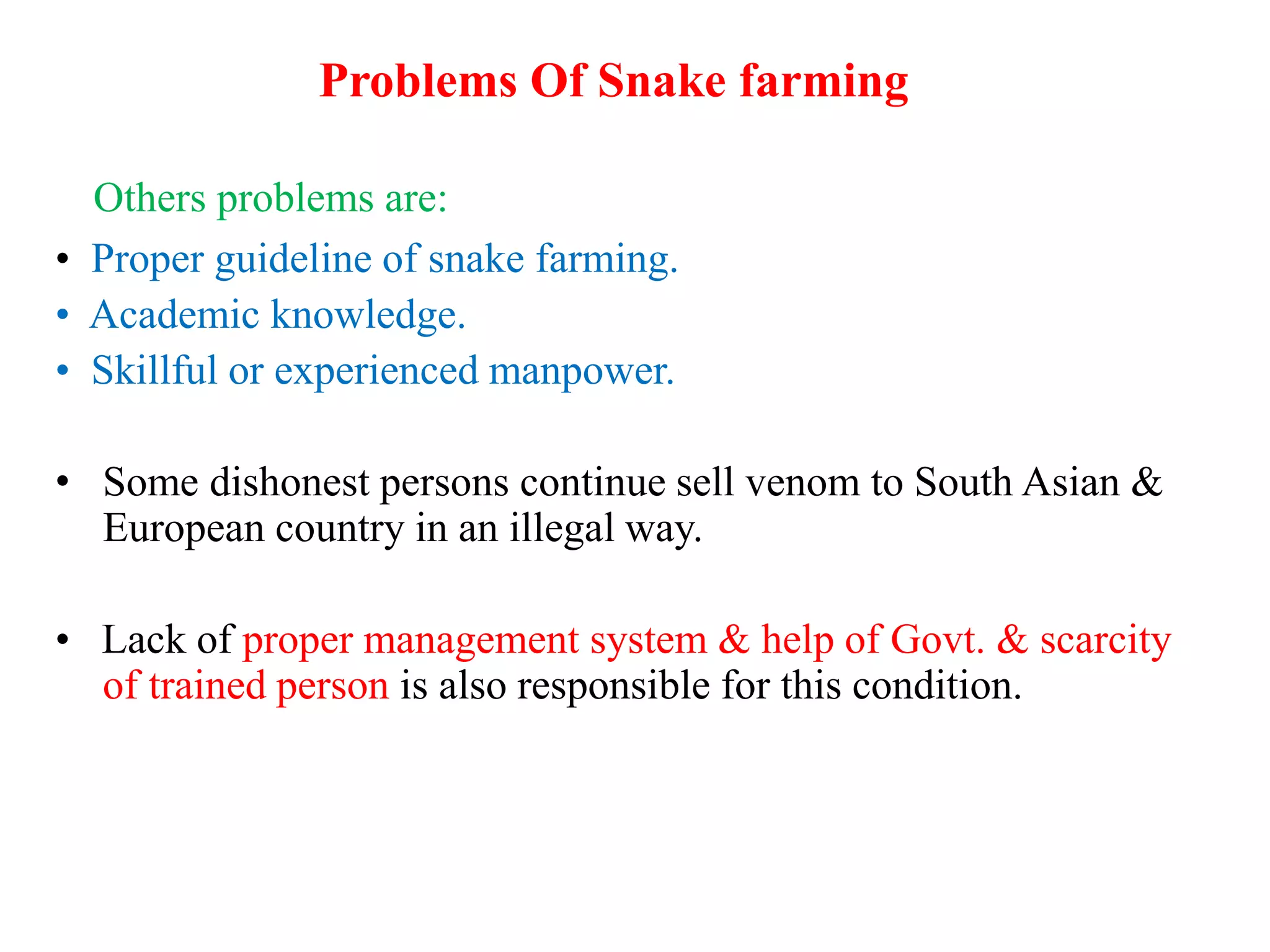 Snake farming slide | PPTX | Agriculture | Industries