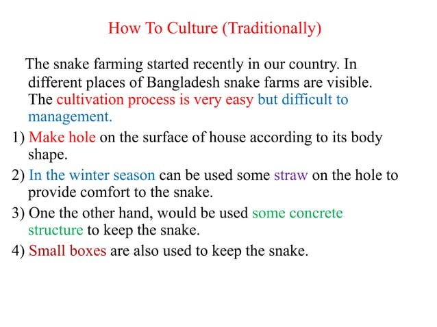 Snake farming slide | PPTX | Agriculture | Industries
