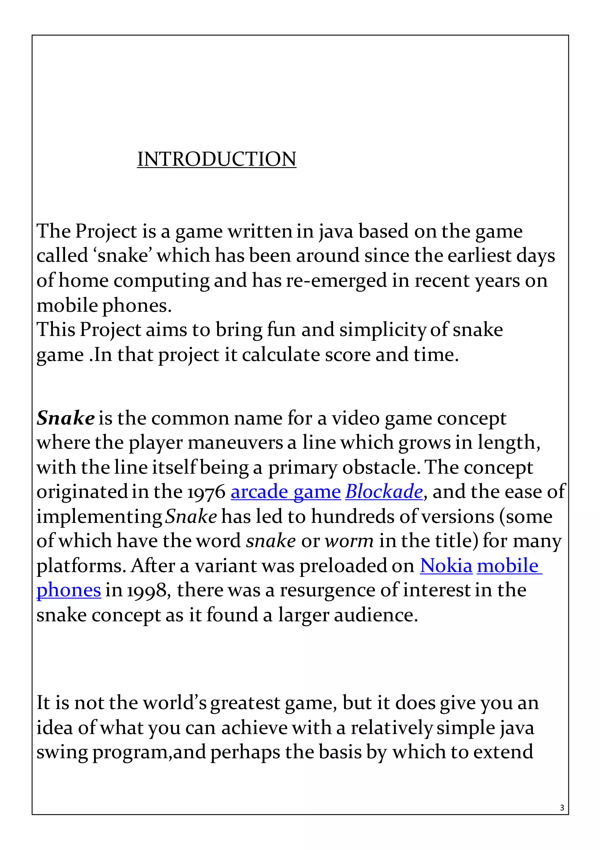 Snake project report | DOC