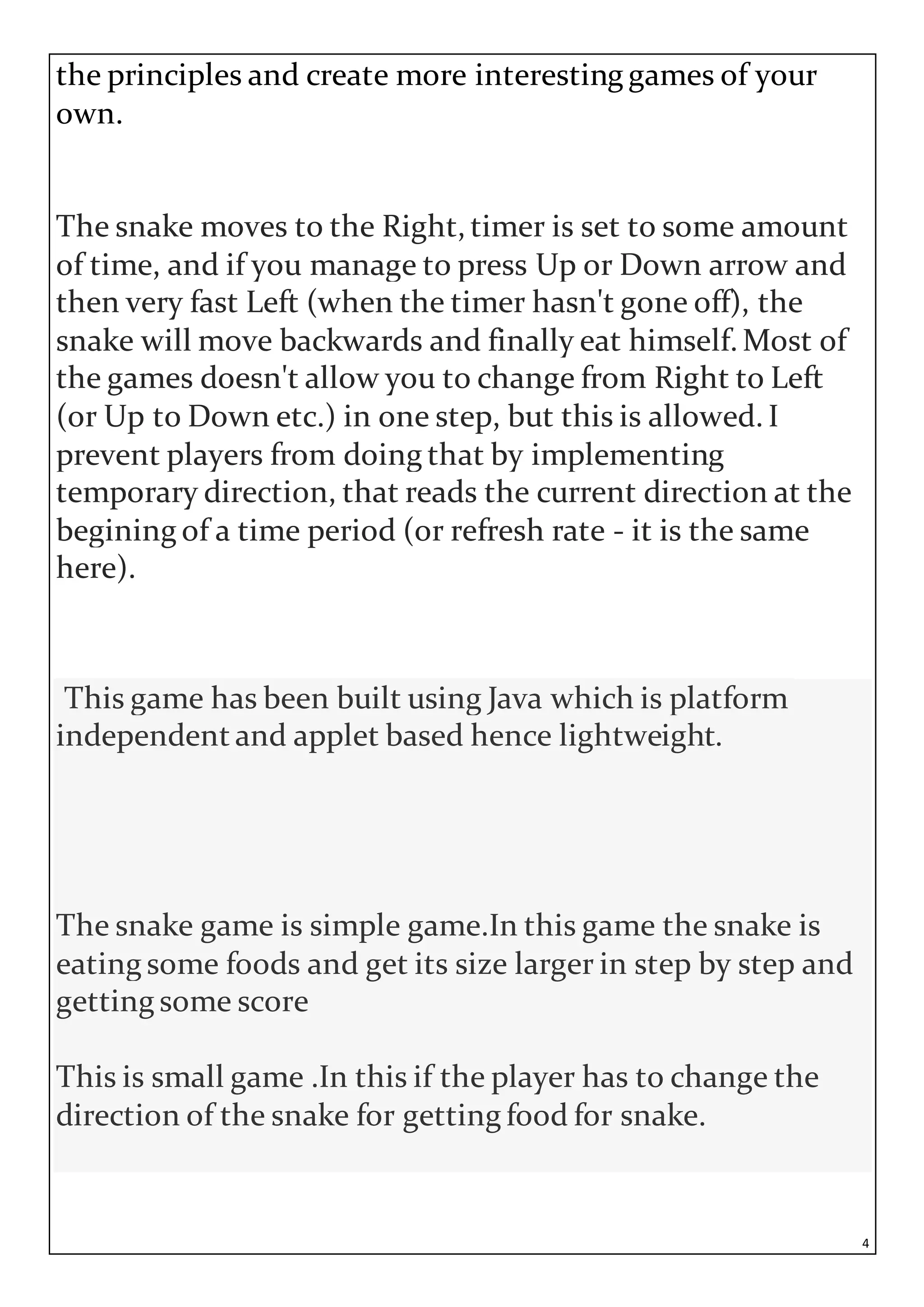 Snake project report | DOC