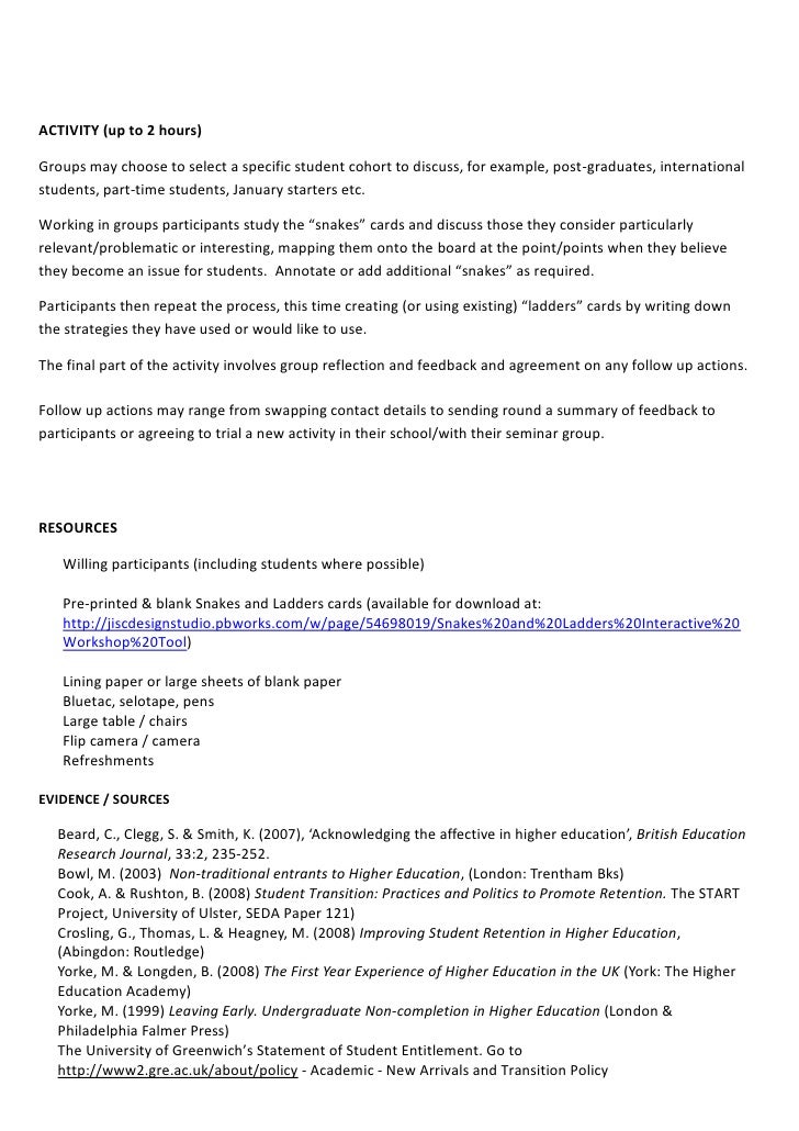 Snakes and ladders curriculum design tool user guide