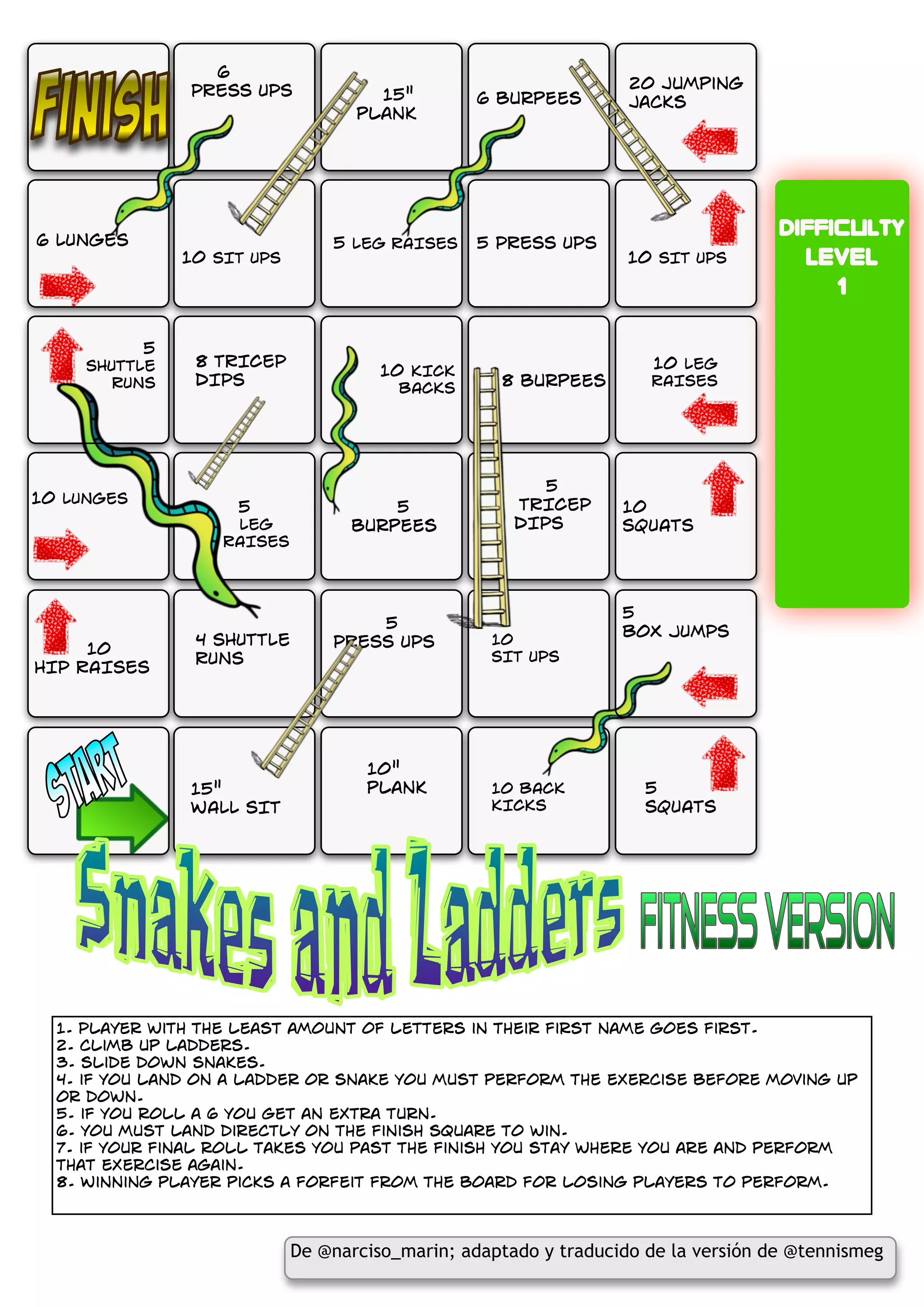 Snakes and Ladders Fitness Game | PDF