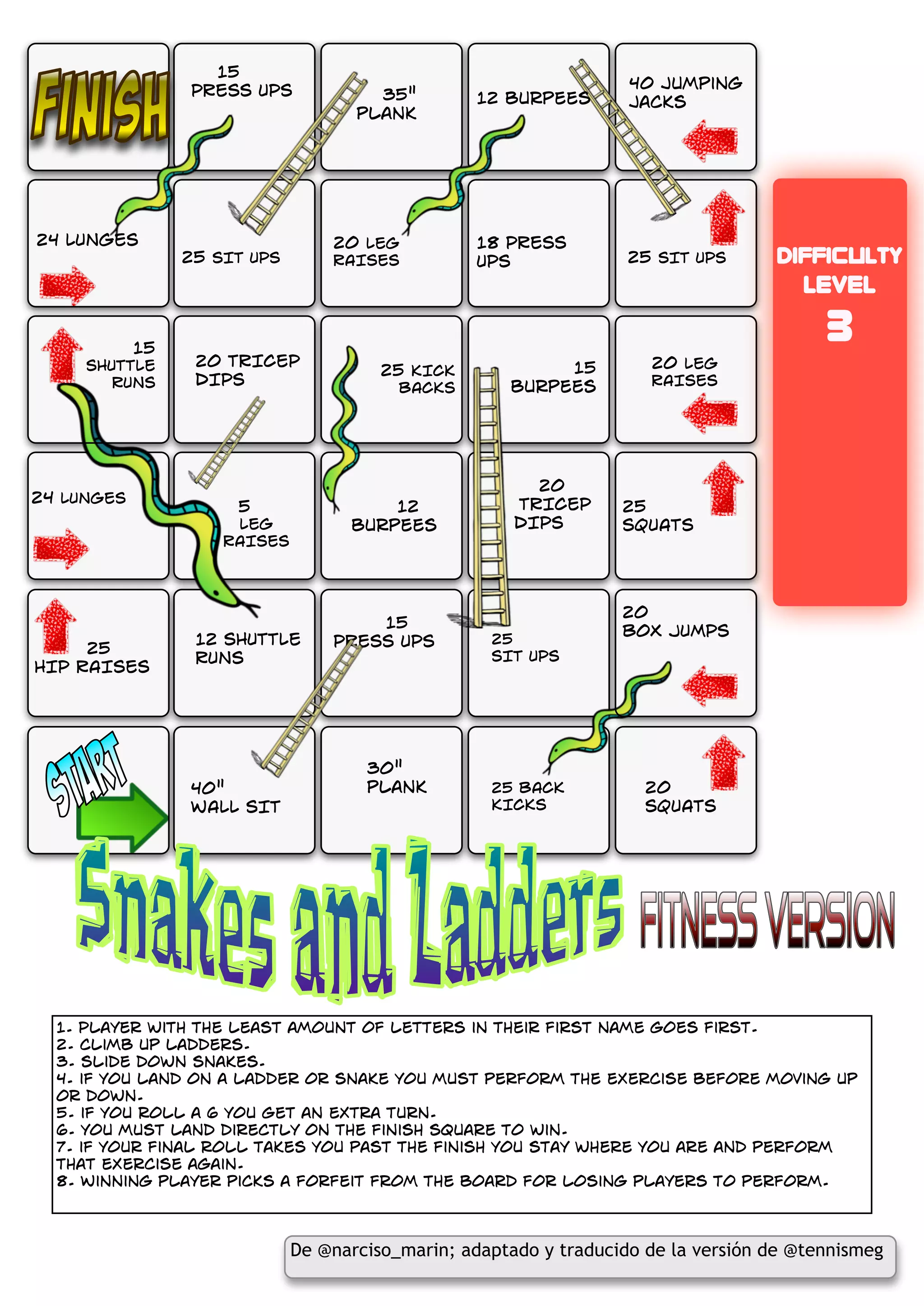 Snakes and Ladders Fitness Game | PDF