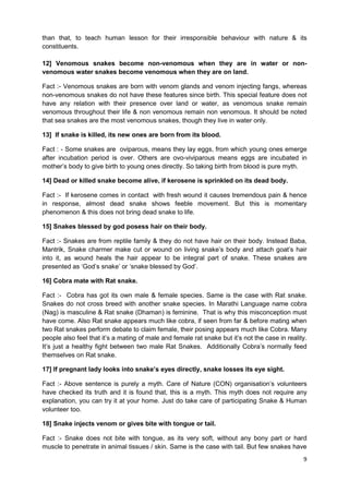 Snakes Myths & Facts in English by Santosh Takale (Revised) | PDF