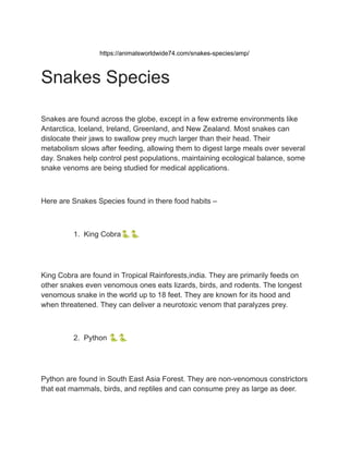 Snake species are found across the globe, except in a few | PDF