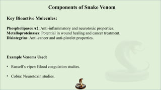 Snake venom contains a mixture of enzymes, peptides, and toxins with ...