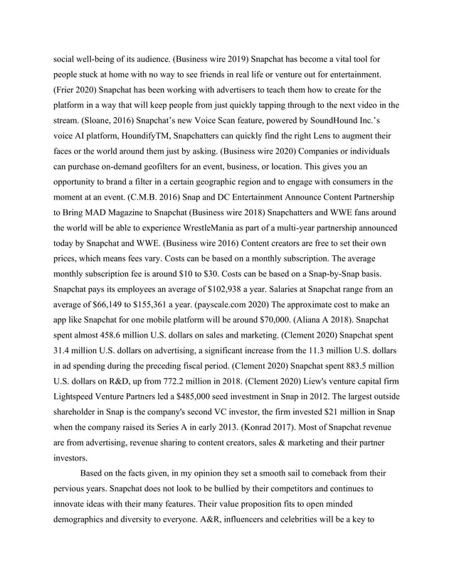 Snapchat Inc- 9 elements of business model analysis | PDF