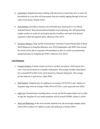 Snapchat Inc- 9 elements of business model analysis | PDF