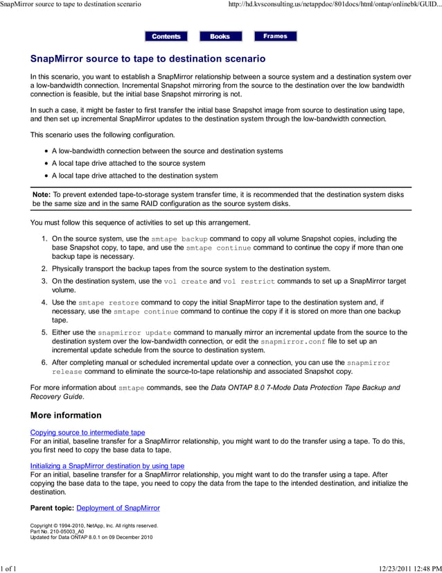Snap mirror source to tape to destination scenario | PDF | Data Storage ...