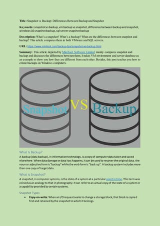 snapshot vs backup | DOCX | Operating Systems | Computer Software and Applications