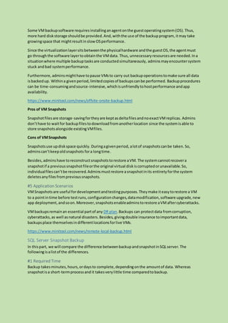 snapshot vs backup | DOCX | Operating Systems | Computer Software and Applications