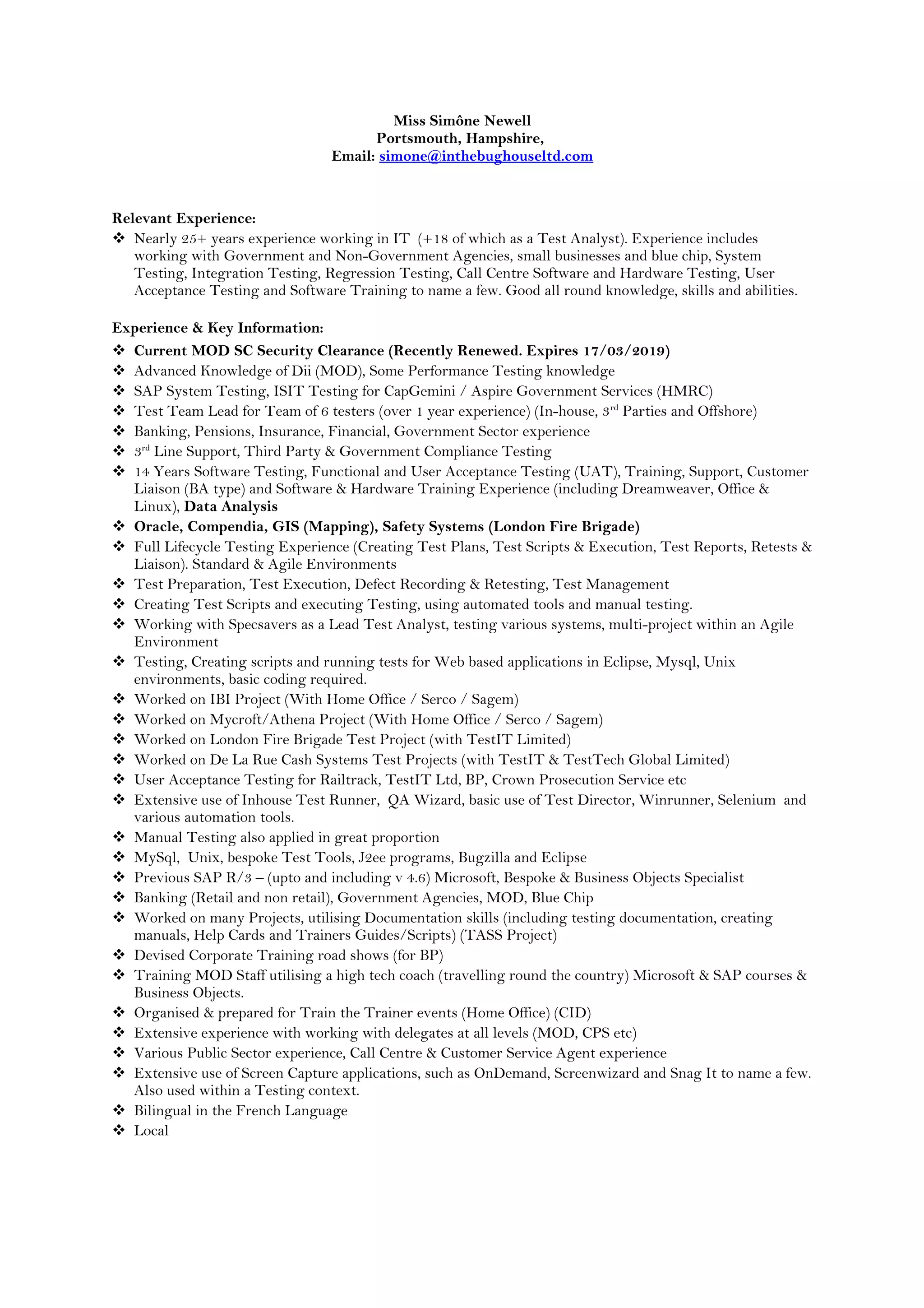 Simone Newell CV July 2017 | DOC