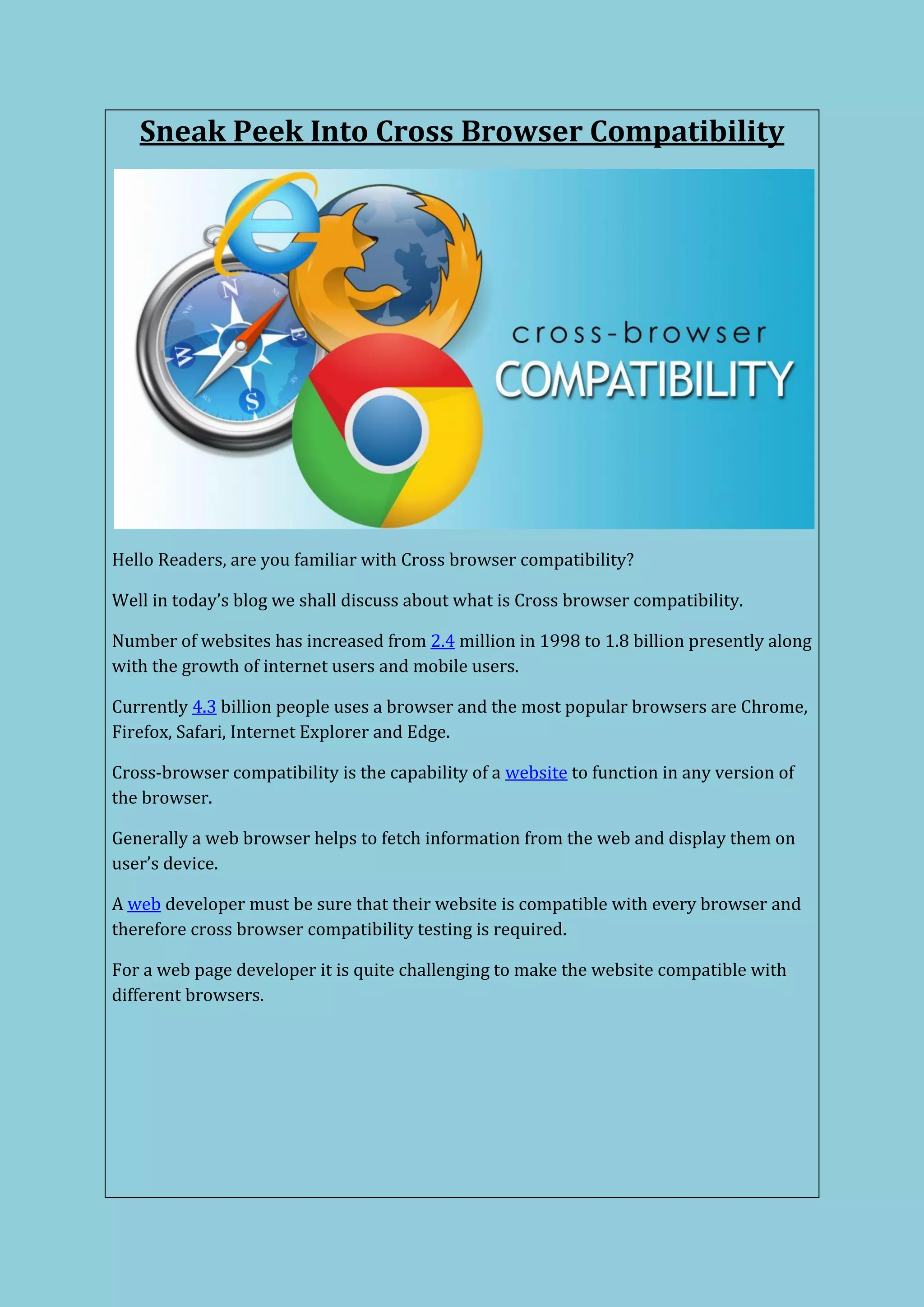 Sneak Peek Into Cross Browser Compatibility | PDF
