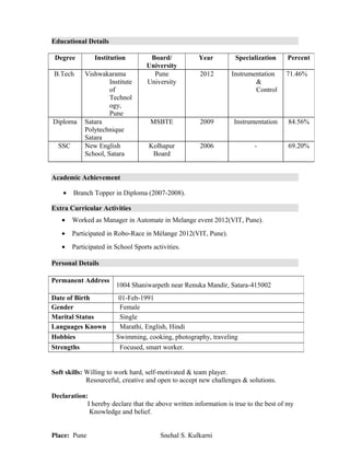 Snehal kulkarni resume (2) | PDF