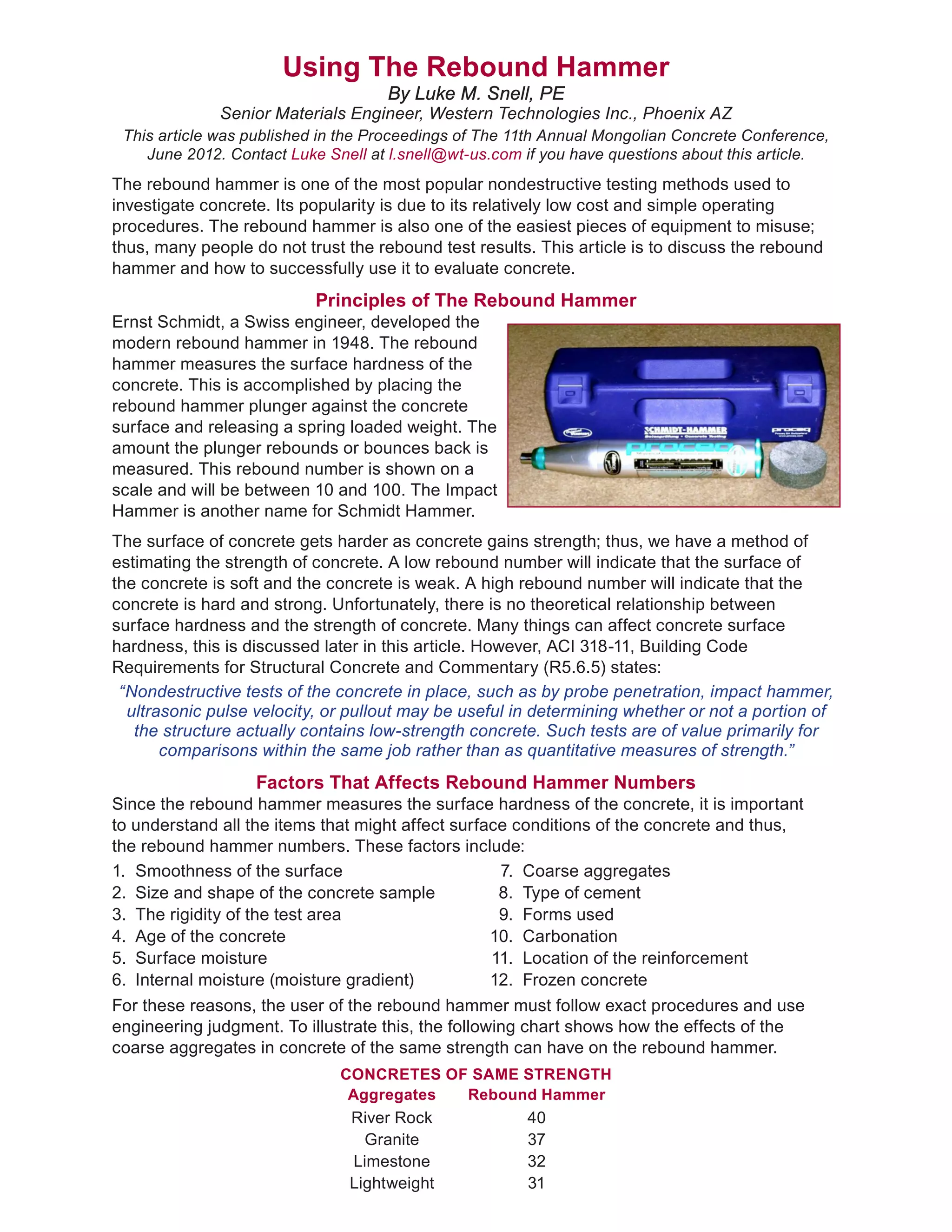 REBOUND Hammer Test | PDF