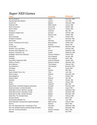 Snes game list PDF