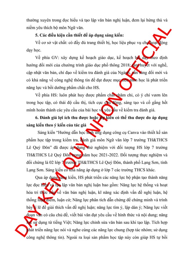 Sáng kiến Hướng dẫn học sinh ứng dụng công cụ Canva vào thiết kế sản phẩm học tập trong kiểm tra ...