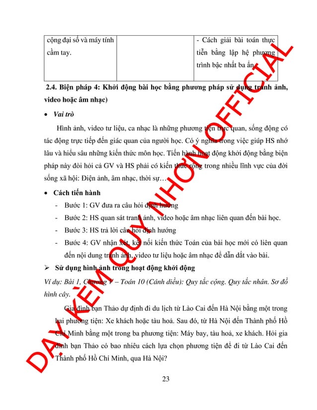 SÁNG KIẾN MỘT SỐ HÌNH THỨC TỔ CHỨC HOẠT ĐỘNG KHỞI ĐỘNG NHẰM TẠO HỨNG THÚ HỌC TẬP CHO HỌC SINH ...