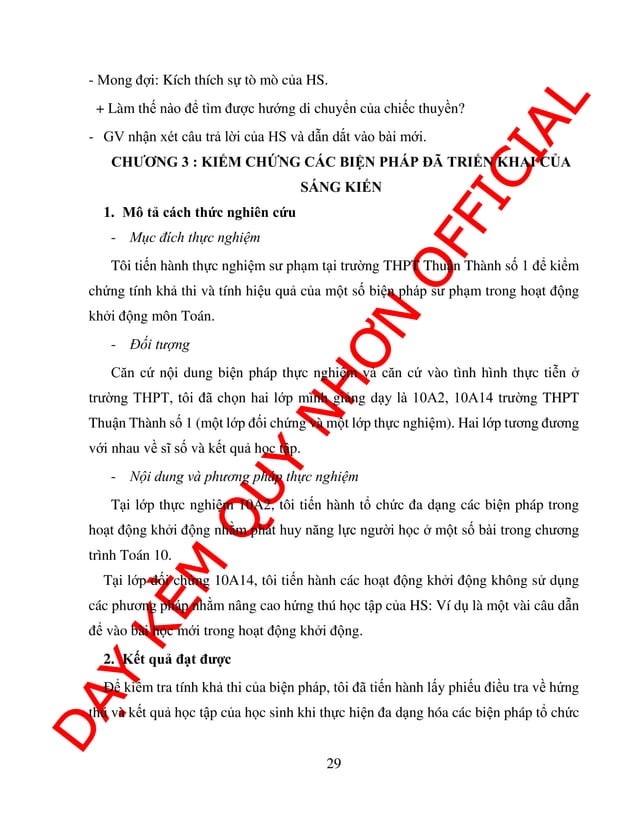 SÁNG KIẾN MỘT SỐ HÌNH THỨC TỔ CHỨC HOẠT ĐỘNG KHỞI ĐỘNG NHẰM TẠO HỨNG THÚ HỌC TẬP CHO HỌC SINH ...