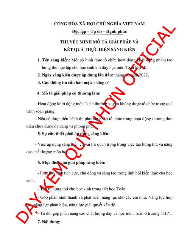 SÁNG KIẾN MỘT SỐ HÌNH THỨC TỔ CHỨC HOẠT ĐỘNG KHỞI ĐỘNG NHẰM TẠO HỨNG THÚ HỌC TẬP CHO HỌC SINH ...