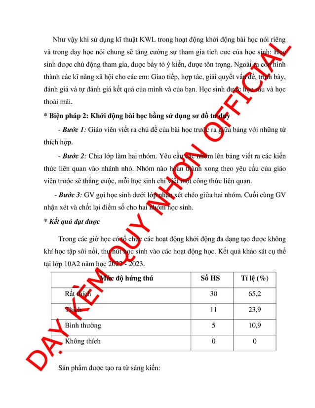 SÁNG KIẾN MỘT SỐ HÌNH THỨC TỔ CHỨC HOẠT ĐỘNG KHỞI ĐỘNG NHẰM TẠO HỨNG THÚ HỌC TẬP CHO HỌC SINH ...