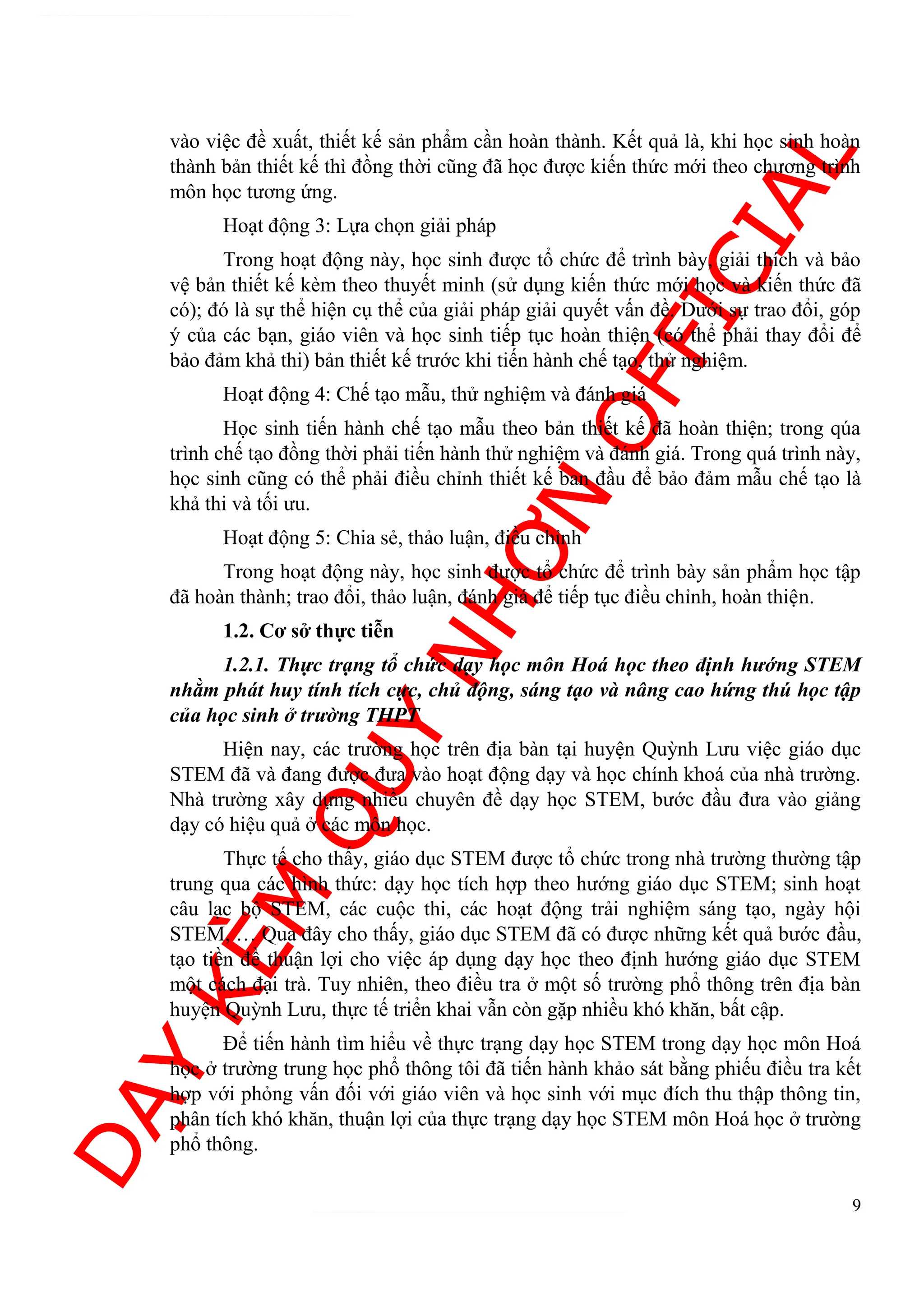 SÁNG KIẾN TỔ CHỨC DẠY HỌC DỰ ÁN “TRẢI NGHIỆM NUÔI TINH THỂ” - HÓA HỌC LỚP 10 (CHƯƠNG TRÌNH GIÁO ...