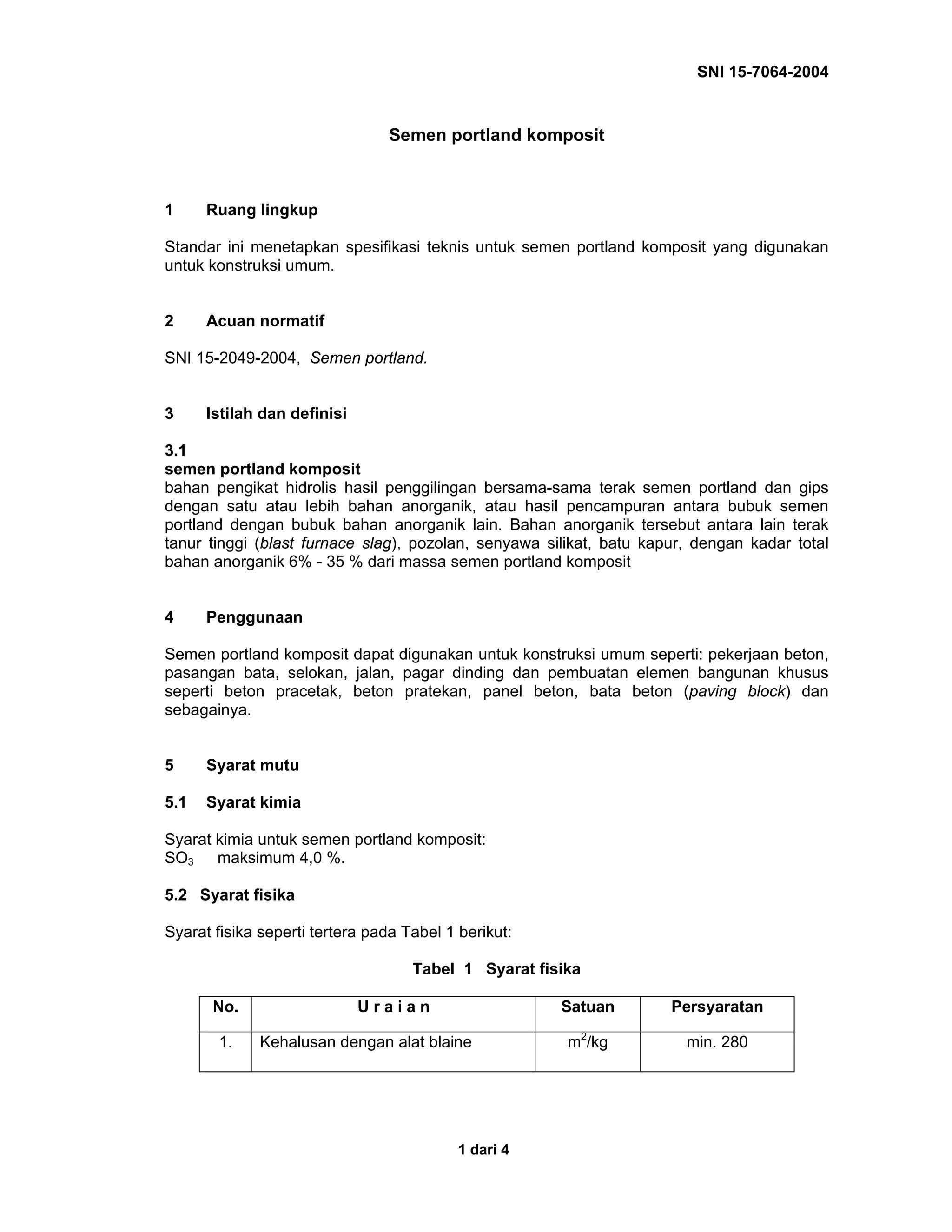 Sni 15-7064-2004 portland-composite-cement | PDF