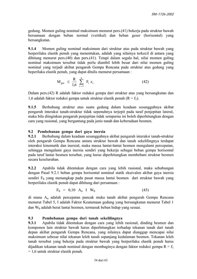 Sni 1726 2002 standart ketahanan gempa untuk struktur bangunan gedung | PDF