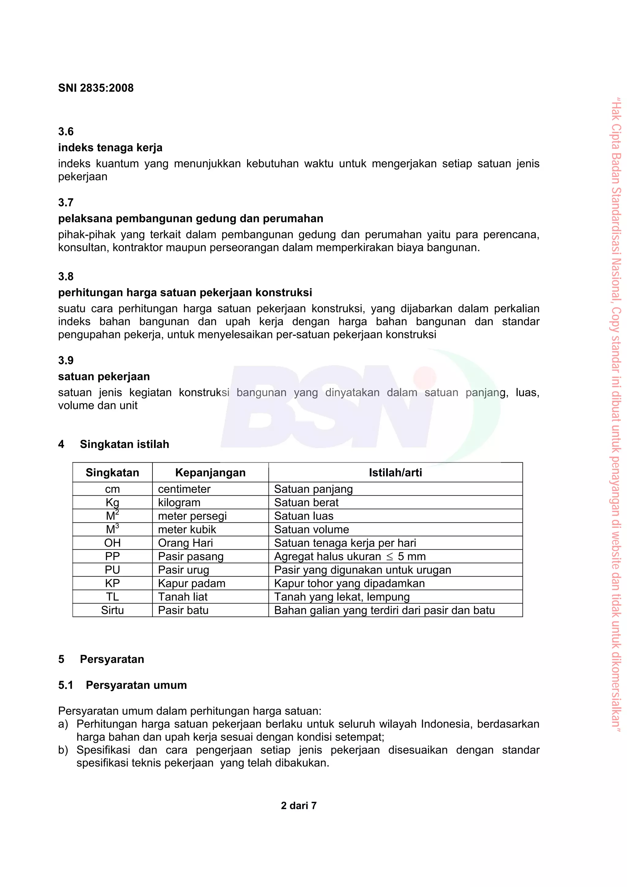 Sni 2835-2008-tata cara perhitungan harga satuan pekerjaan tanah untuk ... Sni 2835-2008-tata cara perhitungan harga satuan pekerjaan tanah untuk ...