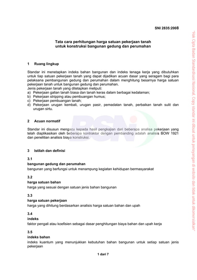 Sni 2835-2008-tata cara perhitungan harga satuan pekerjaan tanah untuk ...