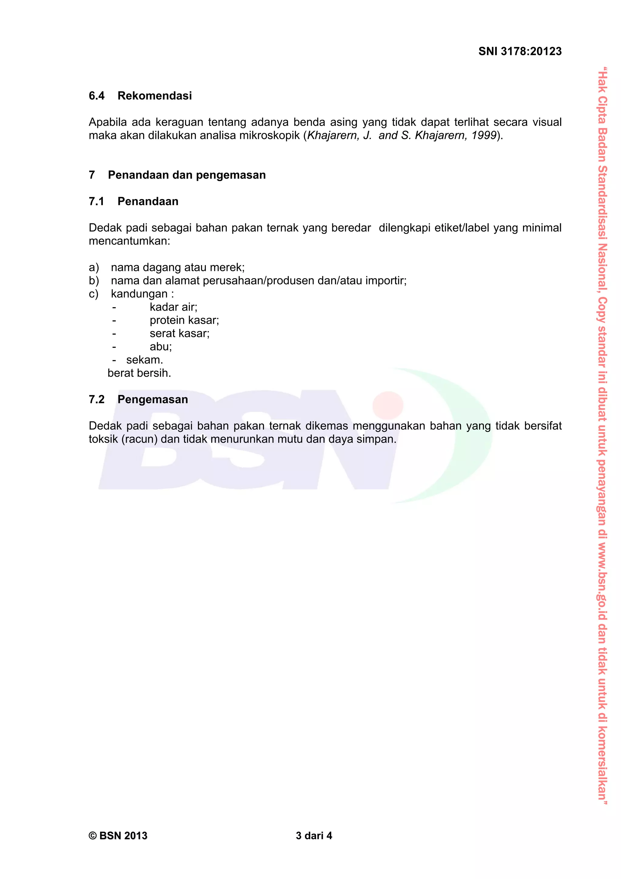 Sni 3178-2013-dedak-padi-bahan-pakan-ternak | PDF