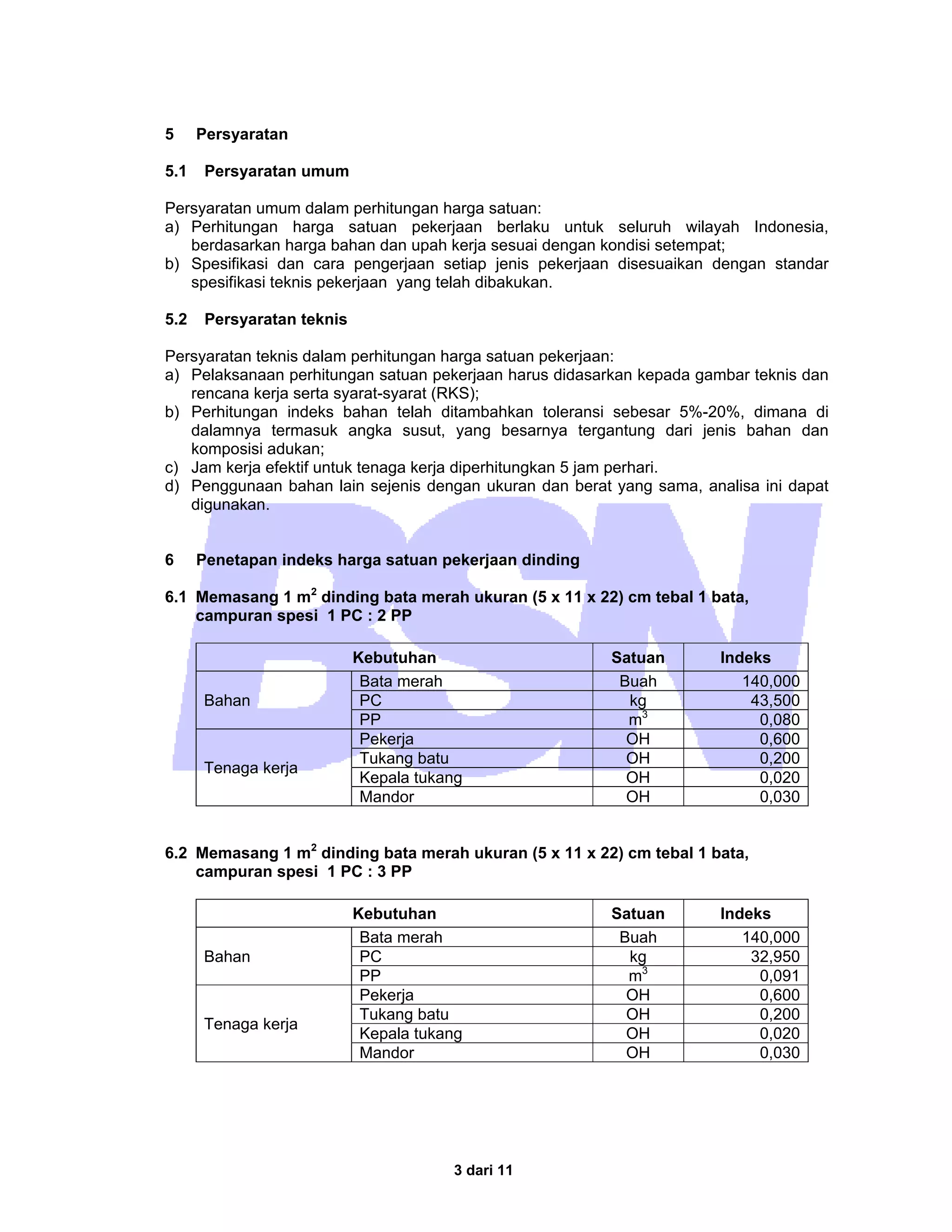 Sni 6897-2008-tata cara perhitungan harga satuan pekerjaan dinding ...
