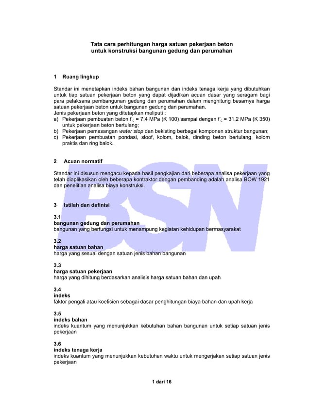 Sni 7394-2008-tata cara perhitungan harga satuan pekerjaan beton untuk ...