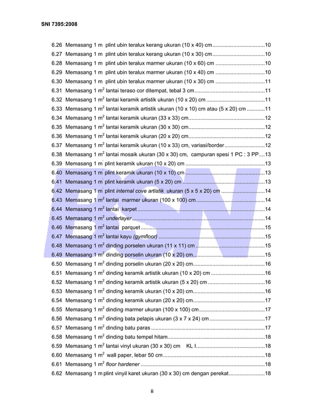 Sni 7395-2008-tata cara perhitungan harga satuan pekerjaan penutup lantai dan dinding untuk ...