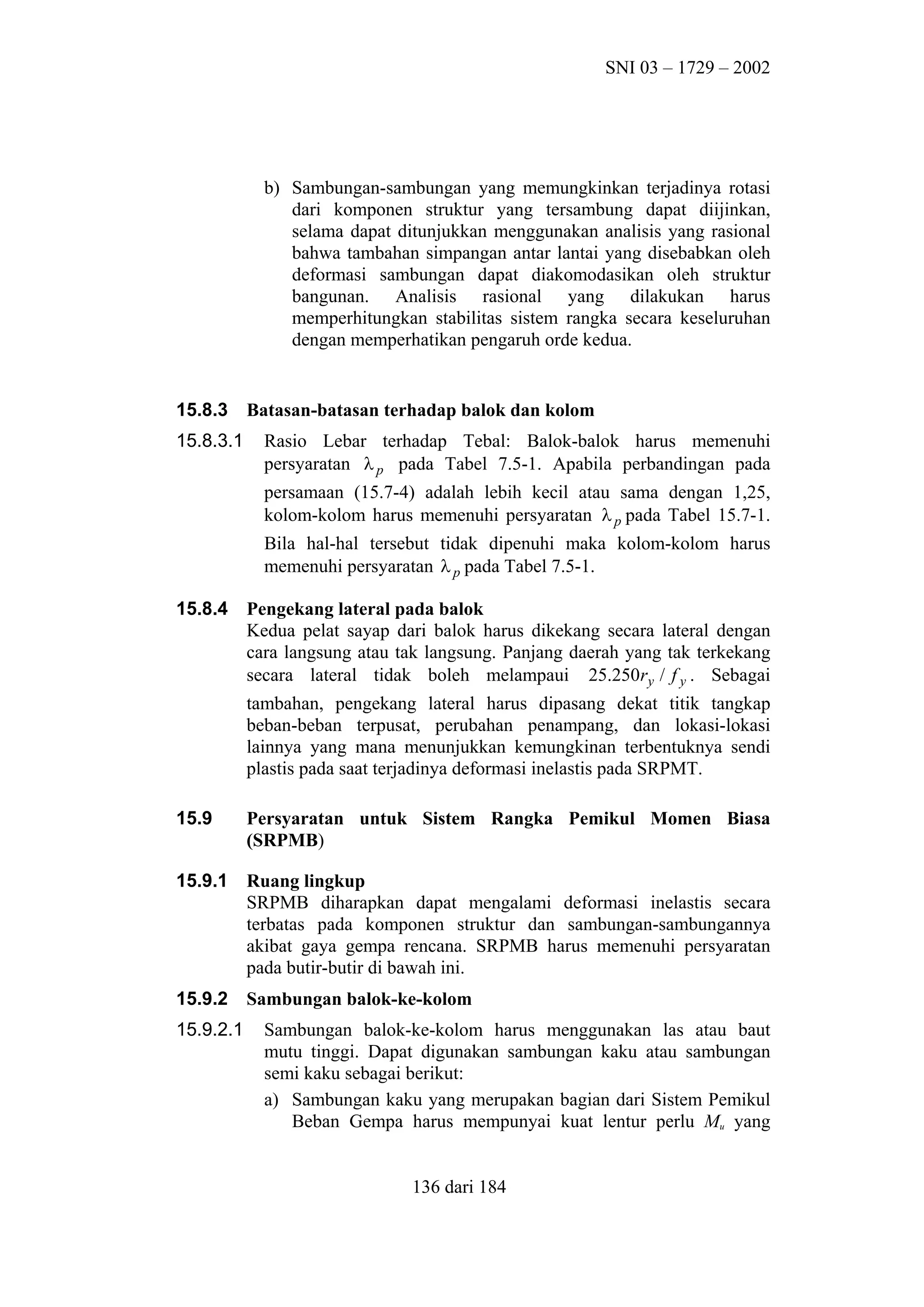 SNI 03 - 1729 - 2002 TATA CARA PERENCANAAN STRUKTUR BAJA UNTUK BANGUNAN ...