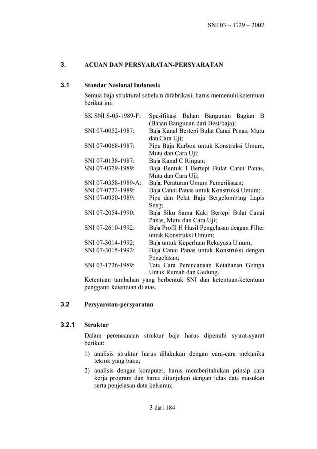 SNI 03 - 1729 - 2002 TATA CARA PERENCANAAN STRUKTUR BAJA UNTUK BANGUNAN GEDUNG | PDF