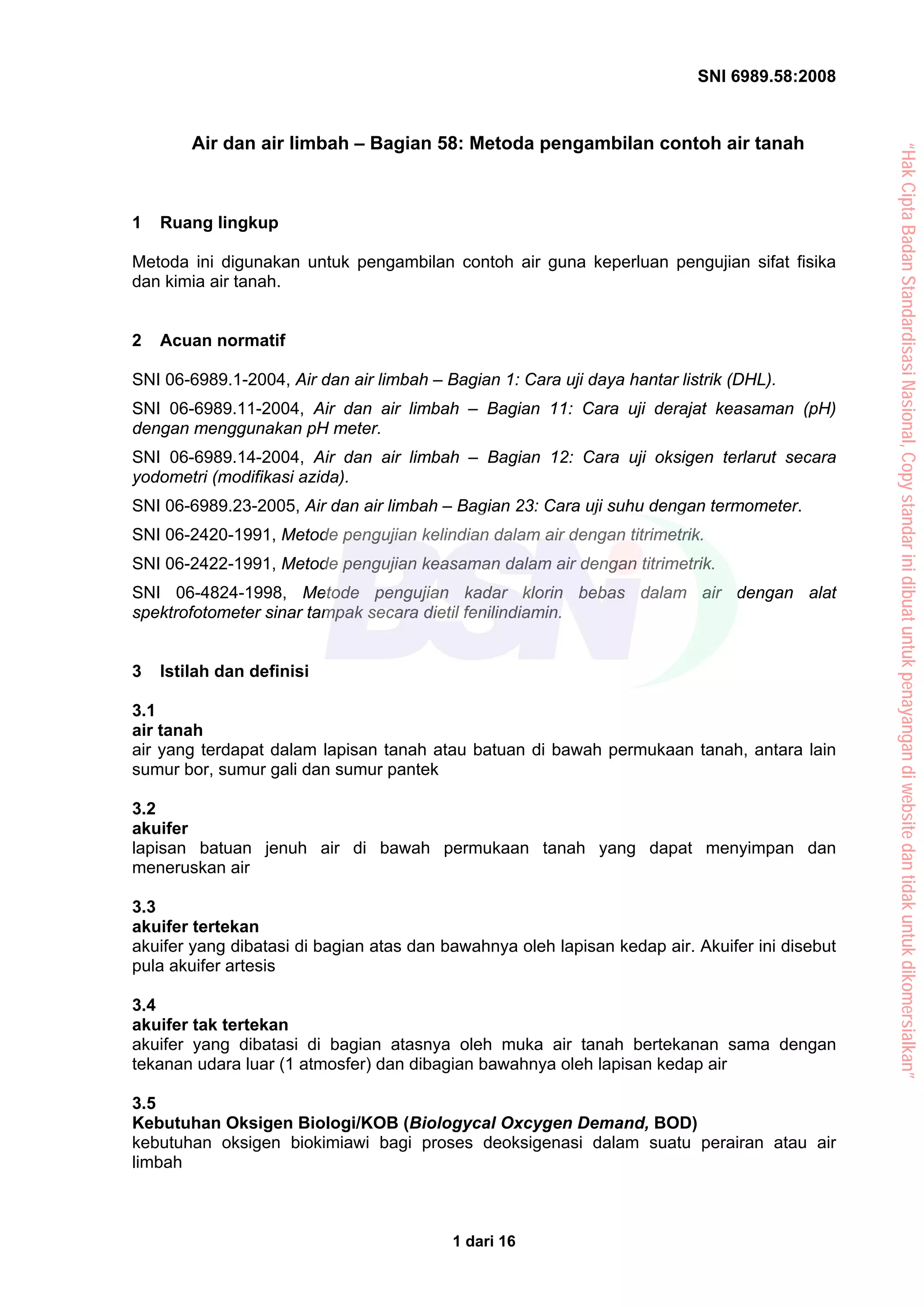 Sni metode-sample-air-tanah | PDF